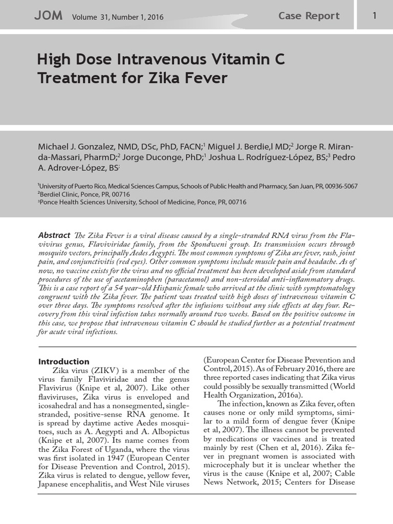 High Dose Intravenous Vitamin C Treatment For Zika Fever | PDF | Zika ...