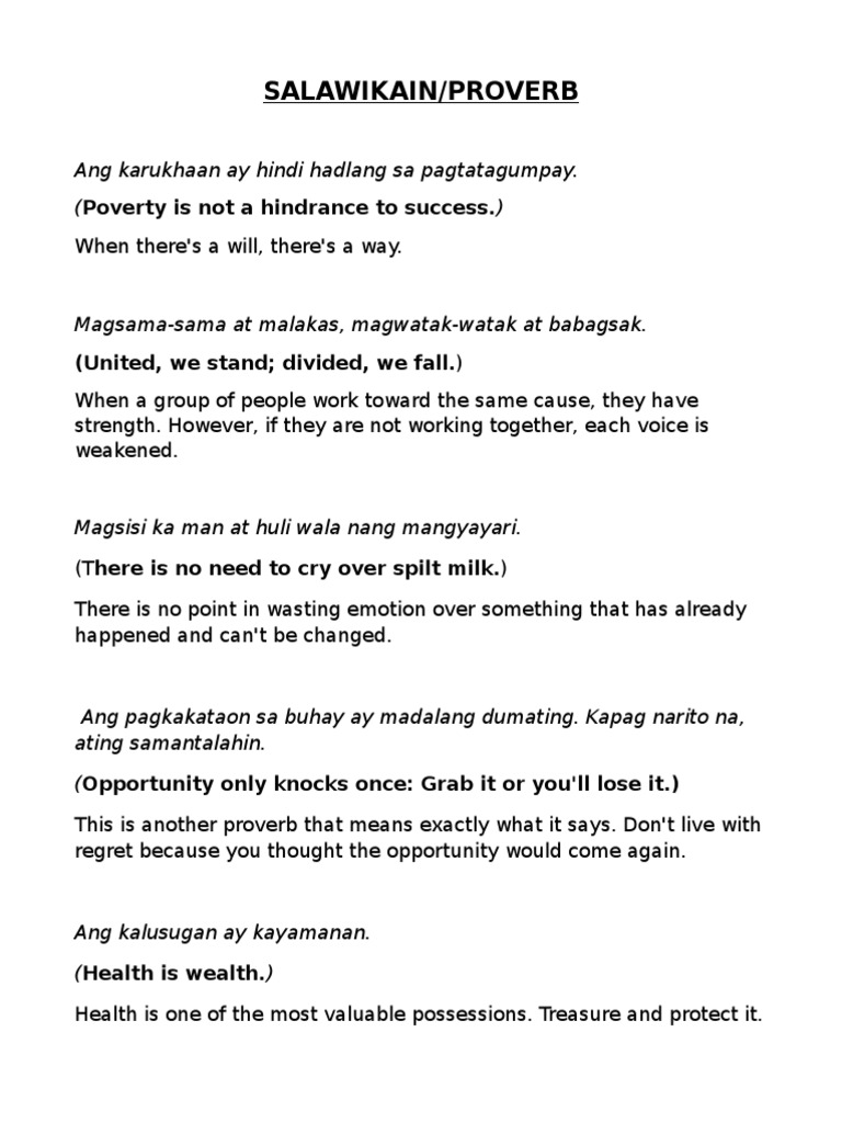 Salawikain/Proverb: (United, We Stand Divided, We Fall.) | PDF