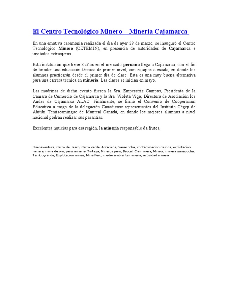 El Centro Tecnológico Minero-Peru | PDF
