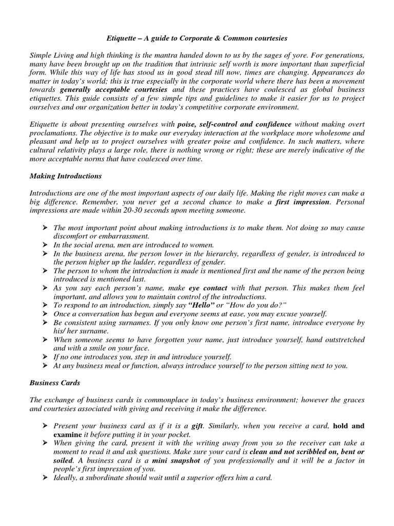 Etiquette Guide | PDF | Etiquette | Clothing