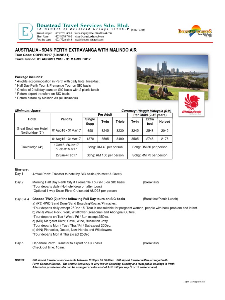 Australia - 5d4n Perth Extravaganza With Malindo Air (1aug16-31mar17 ...