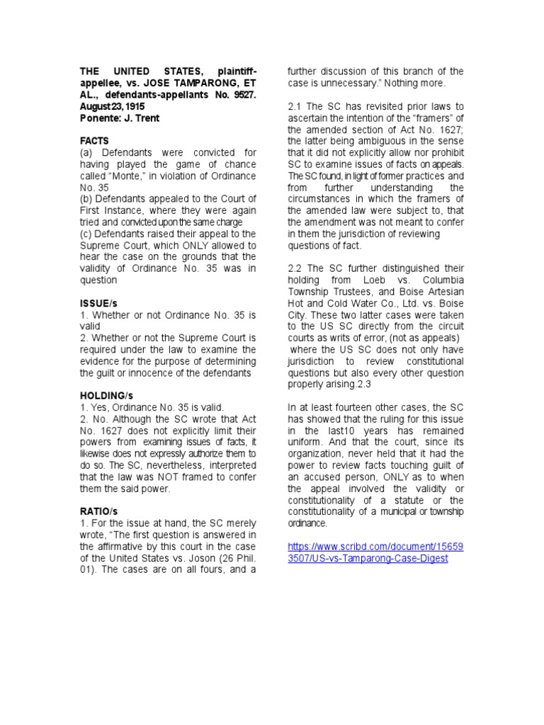 The United States, Plaintiff-Appellee, vs. JOSE TAMPARONG, ET AL ...