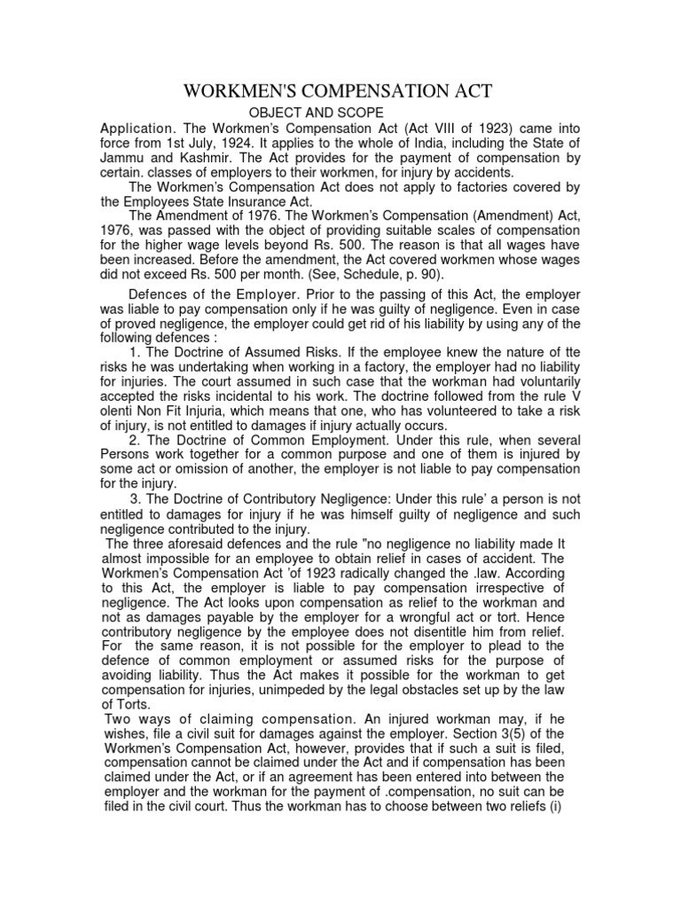 Workmen Compensation Act 1923 | PDF | Workers' Compensation | Negligence