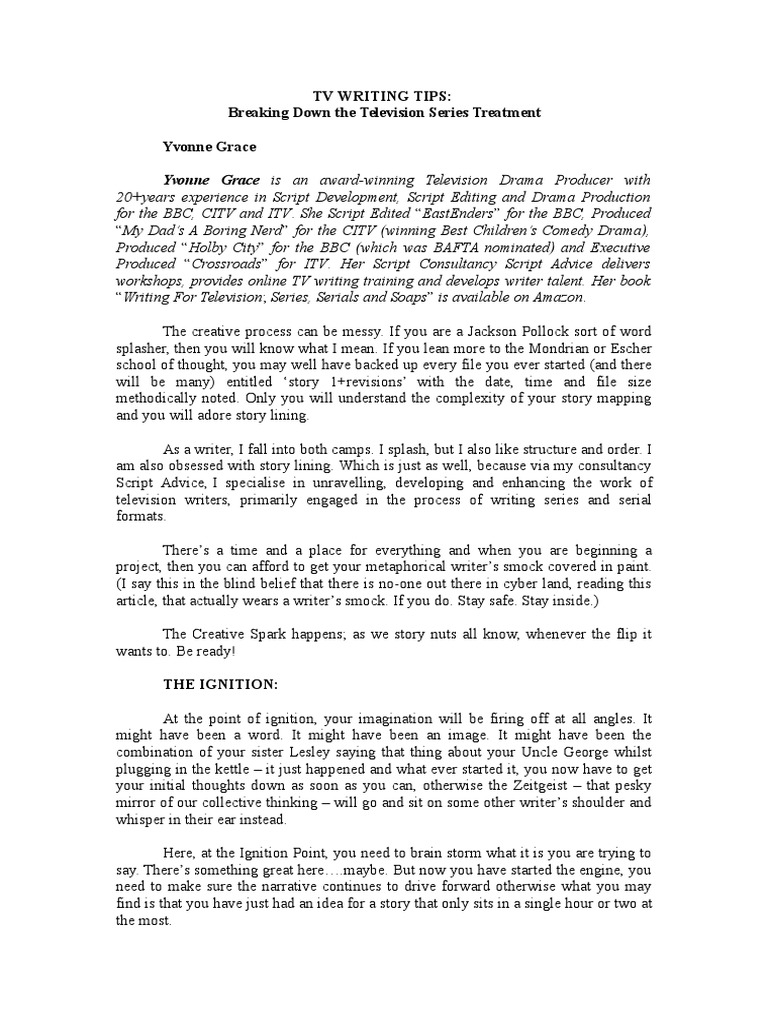 TV Treatment Writing Guide | PDF | Narrative | Entertainment (General)