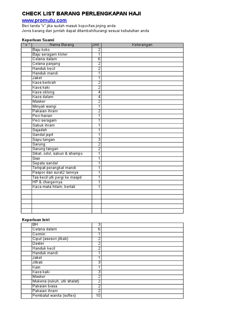 Checklist Barang Bawaan Haji | PDF