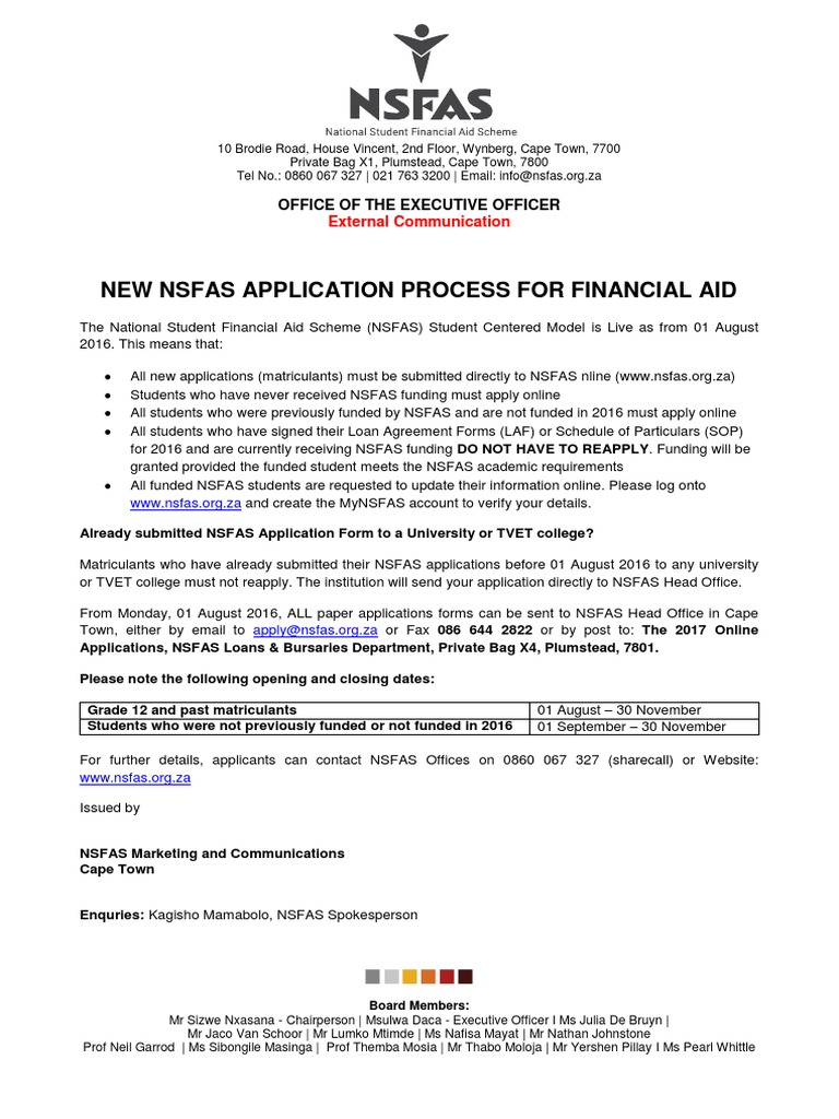New Nsfas Application Process For Financial Aid | PDF