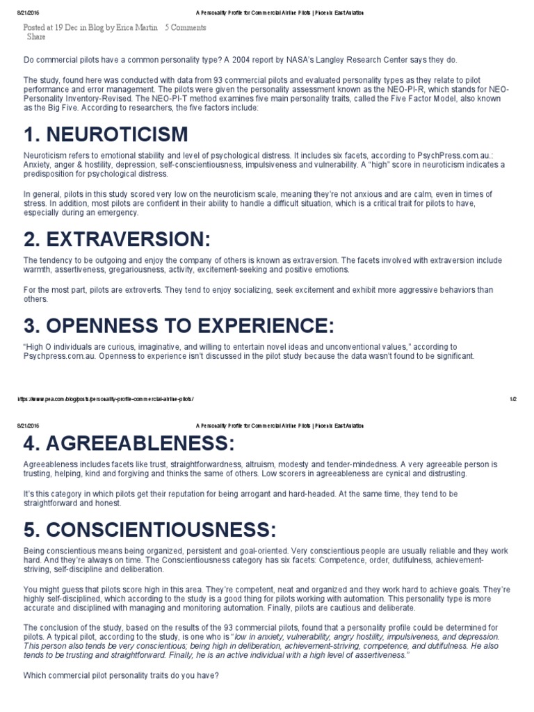 A Personality Profile For Commercial Airline Pilots - Phoenix East ...