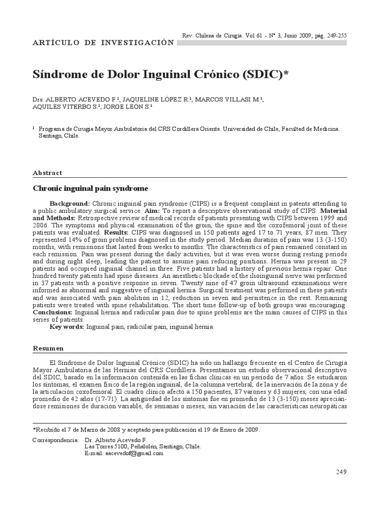 Síndrome de Dolor Inguinal Crónico (SDIC) : Chronic Inguinal Pain ...