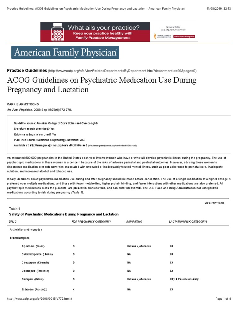 Practice Guidelines: ACOG Guidelines on Psychiatric Medication Use ...