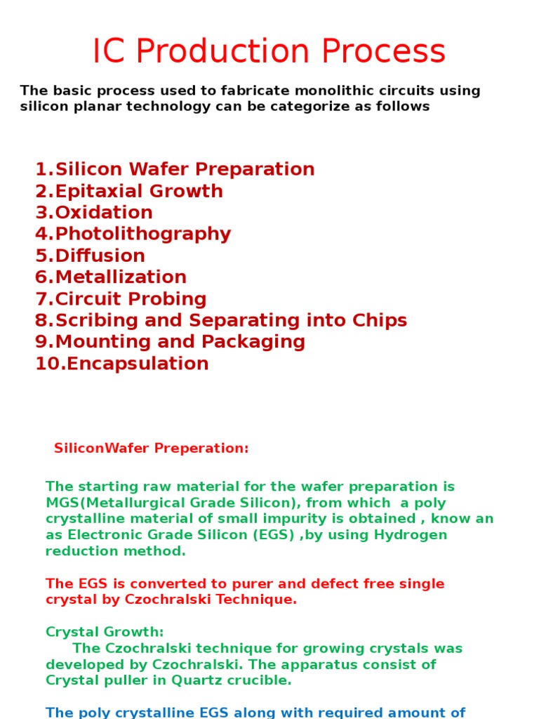 IC Production Process by Phani | PDF | Epitaxy | Photolithography