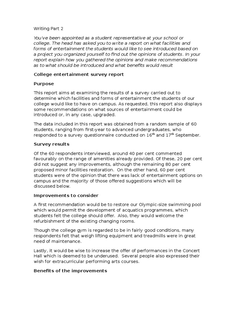 CPE Writing Part 2 A Survey Report | PDF | College | Survey Methodology