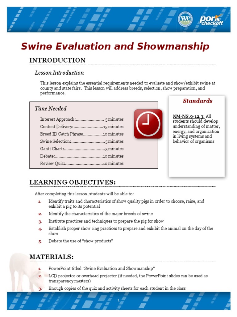 Swine Evaluation and Showmanship: Lesson Introduction | PDF | Pig ...