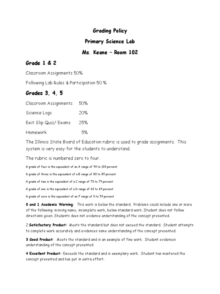 Primary Science Lab Grading Policy | PDF | Career & Growth