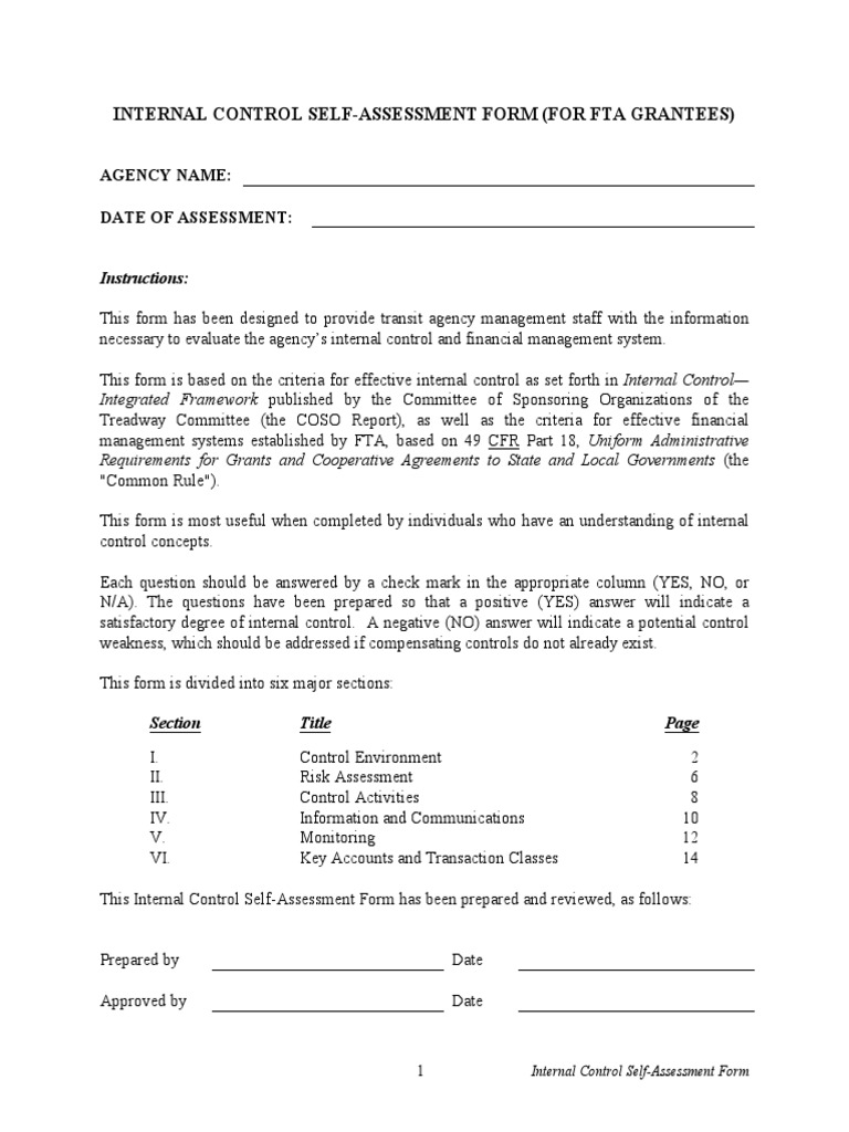Fta Internal Control Self-Assessment Tool | PDF | Cheque | Internal Audit