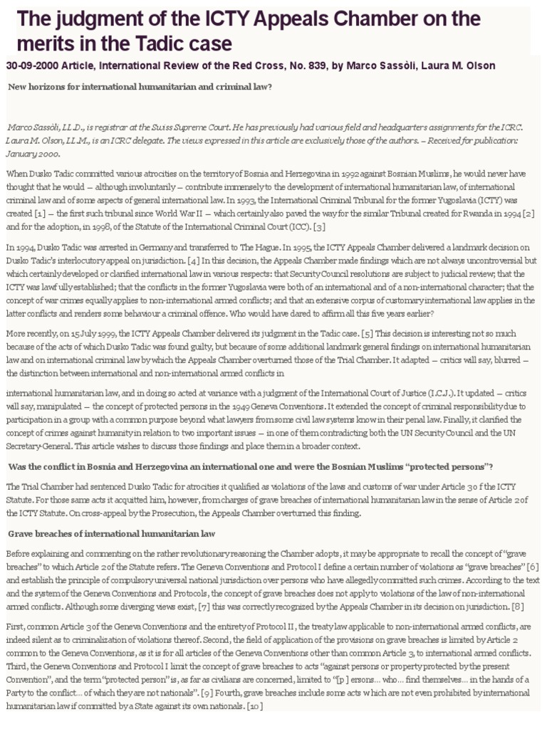 Tadic Case | PDF | Geneva Conventions | International Humanitarian Law