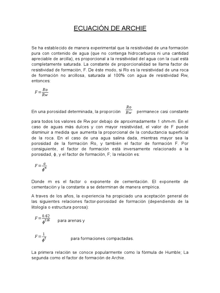 Ecuación de Archie | PDF | Resistividad Eléctrica y Conductividad ...