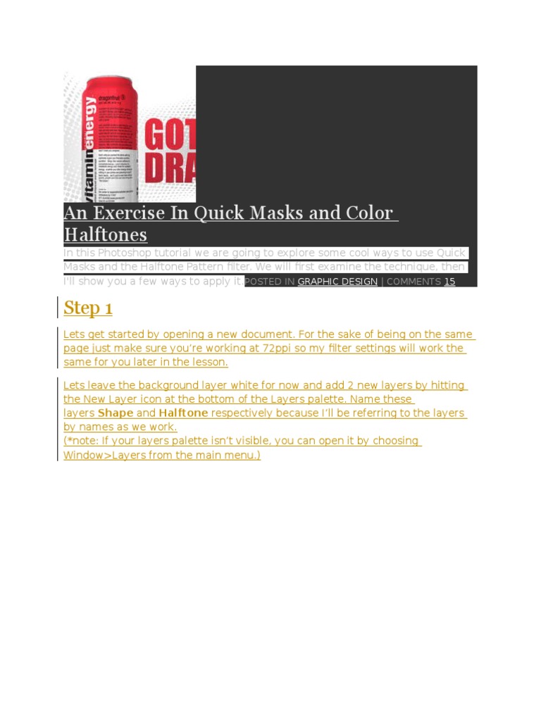 An Exercise in Quick Masks and Color Halftones | PDF | Adobe Photoshop ...