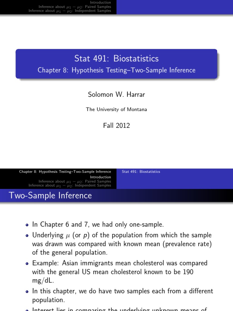Stat 491 Chapter 8 - Hypothesis Testing - Two Sample Inference | PDF ...
