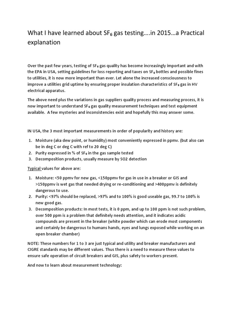 What SF6 Gas Testing | PDF | Calibration | Sensor