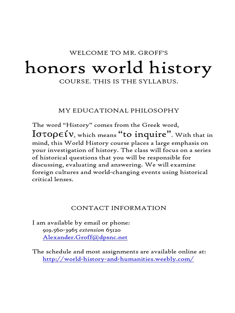Course Syllabus - Honors | PDF | World History | Cognition