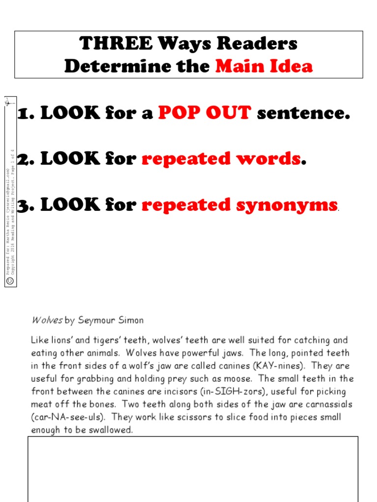 Main Idea Strategy Chart | PDF | Tooth | Predation