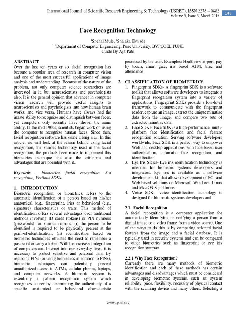 Face Recognition Technology | PDF | Biometrics | Fingerprint