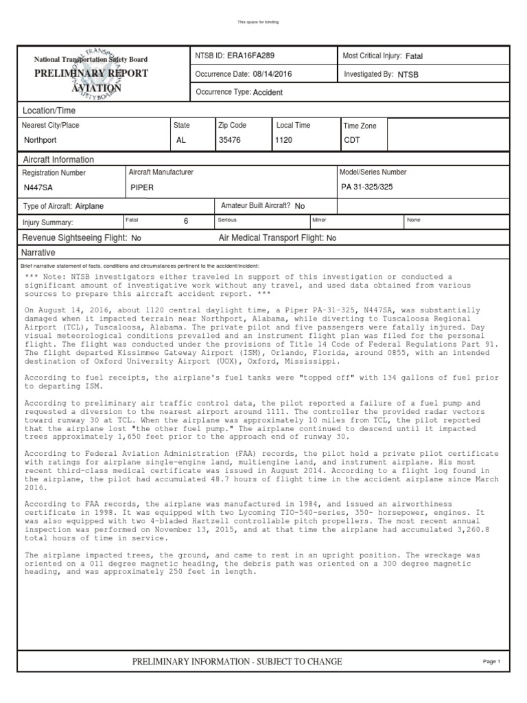 NTSB Preliminary Investigation | PDF | Aviation Accidents And Incidents ...