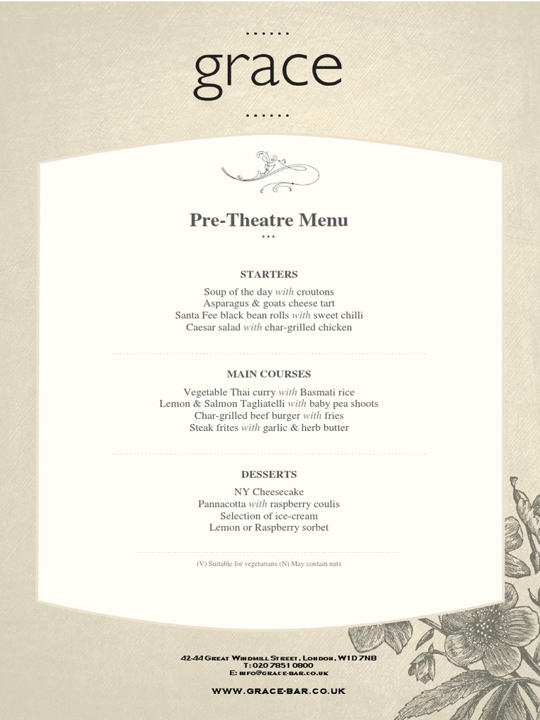 Pre-Theatre Menu: Starters | PDF | Cooking, Food & Wine