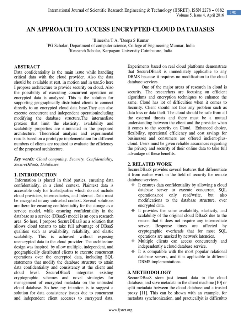 An Approach To Access Encrypted Cloud Databases | PDF | Databases | Encryption