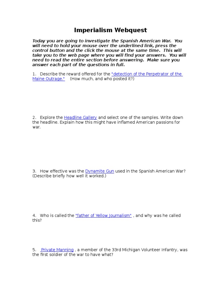 Spanish American War Webquest | PDF