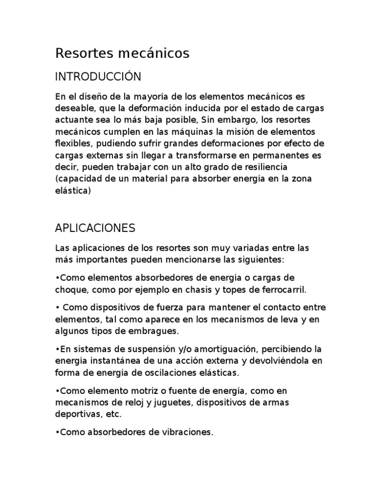 Resortes Mecanicos | Descargar gratis PDF | Mecánica | Mecanica clasica