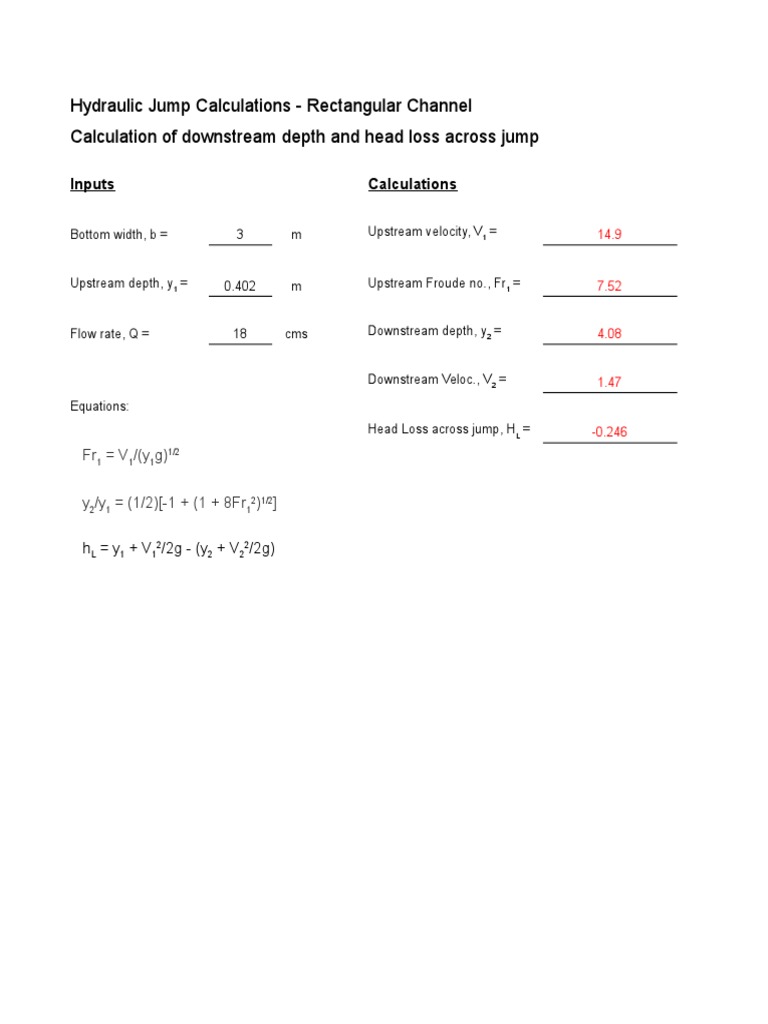 Hydraulic Jump Calculations - Rectangular Channel Calculation of ...