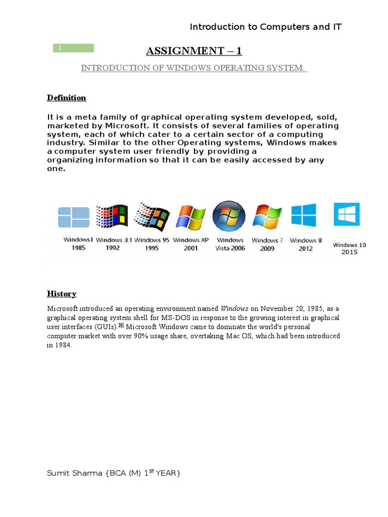 Assignment - 1: Introduction of Windows Operating System | PDF ...
