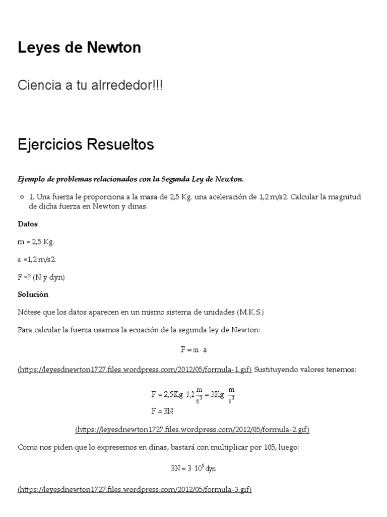 Ejercicios Resueltos - Leyes de Newton PDF | PDF | Masa | Las leyes del ...
