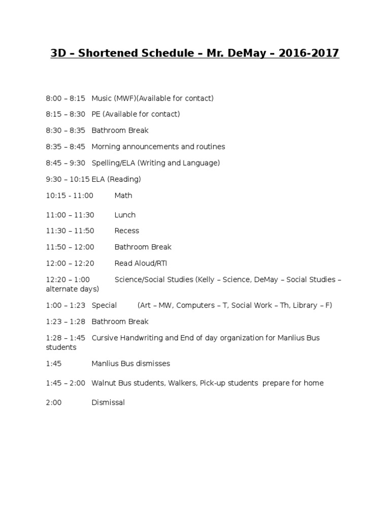 200 Dismissal Schedule | PDF