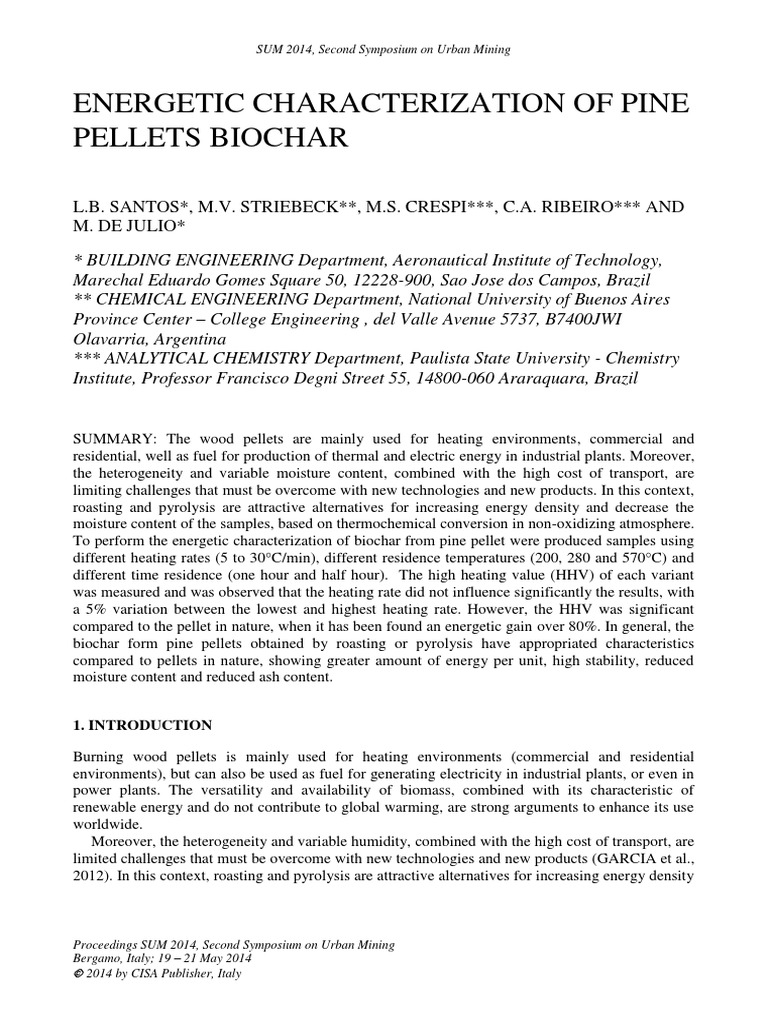 Energetic Characterization of Pine Pellets Biochar | PDF | Pyrolysis ...