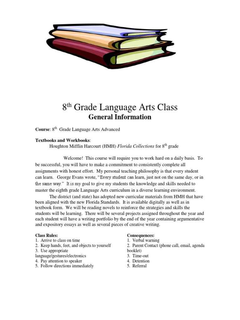 8th Grade Syllabus Ela 2016 | PDF | Homework | Curriculum