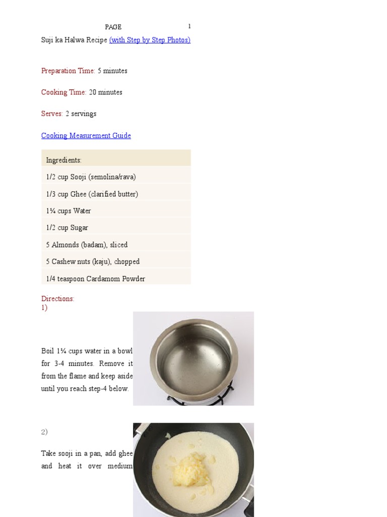 Suji Ka Halwa Recipe (Rawa) | PDF