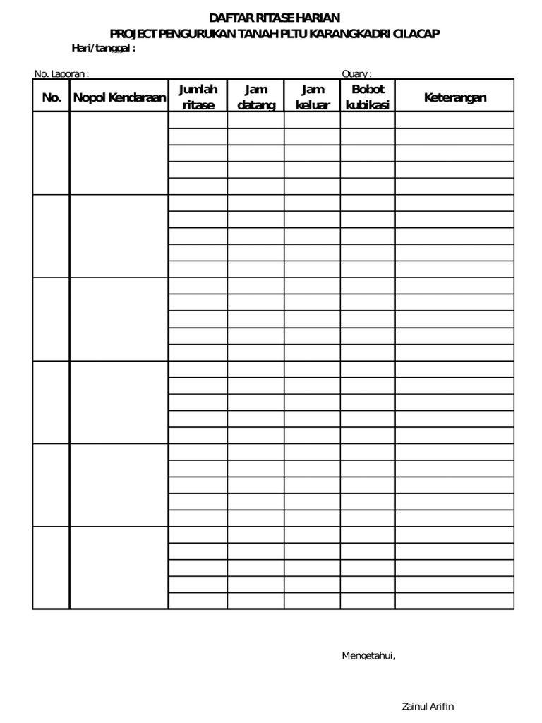 Form Cetak Daftar Ritase Truk | PDF