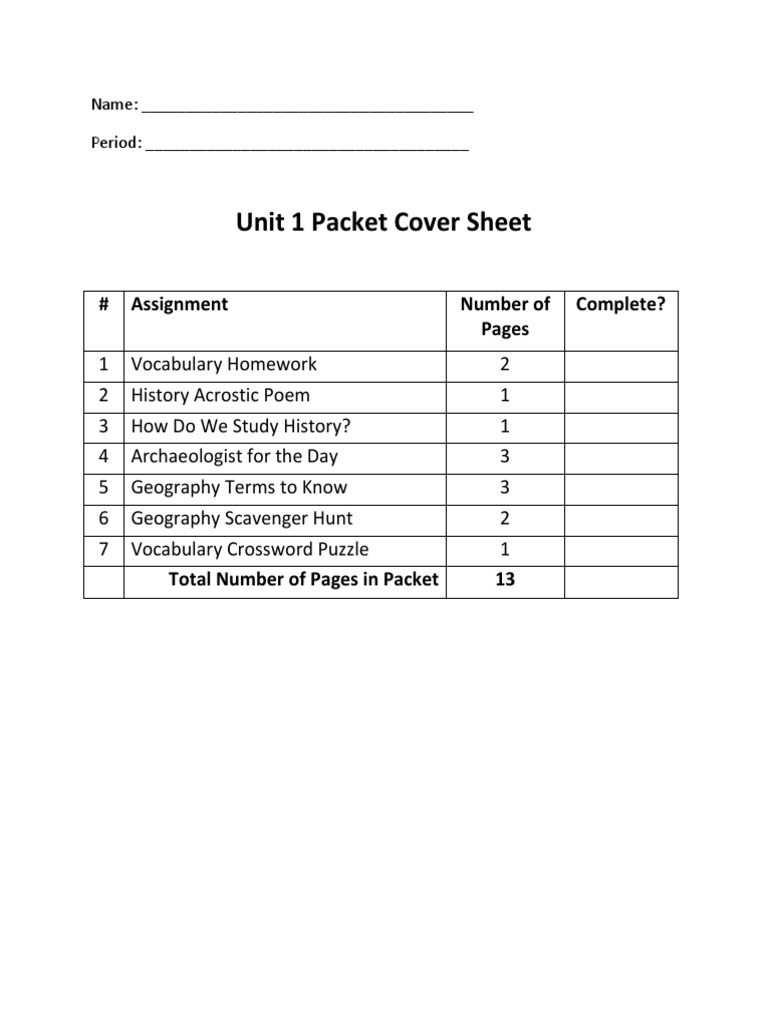 Unit 1 Cover Sheet | PDF