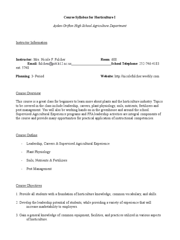 Horticulture I Course Syllabus | PDF | Homework | Test (Assessment)