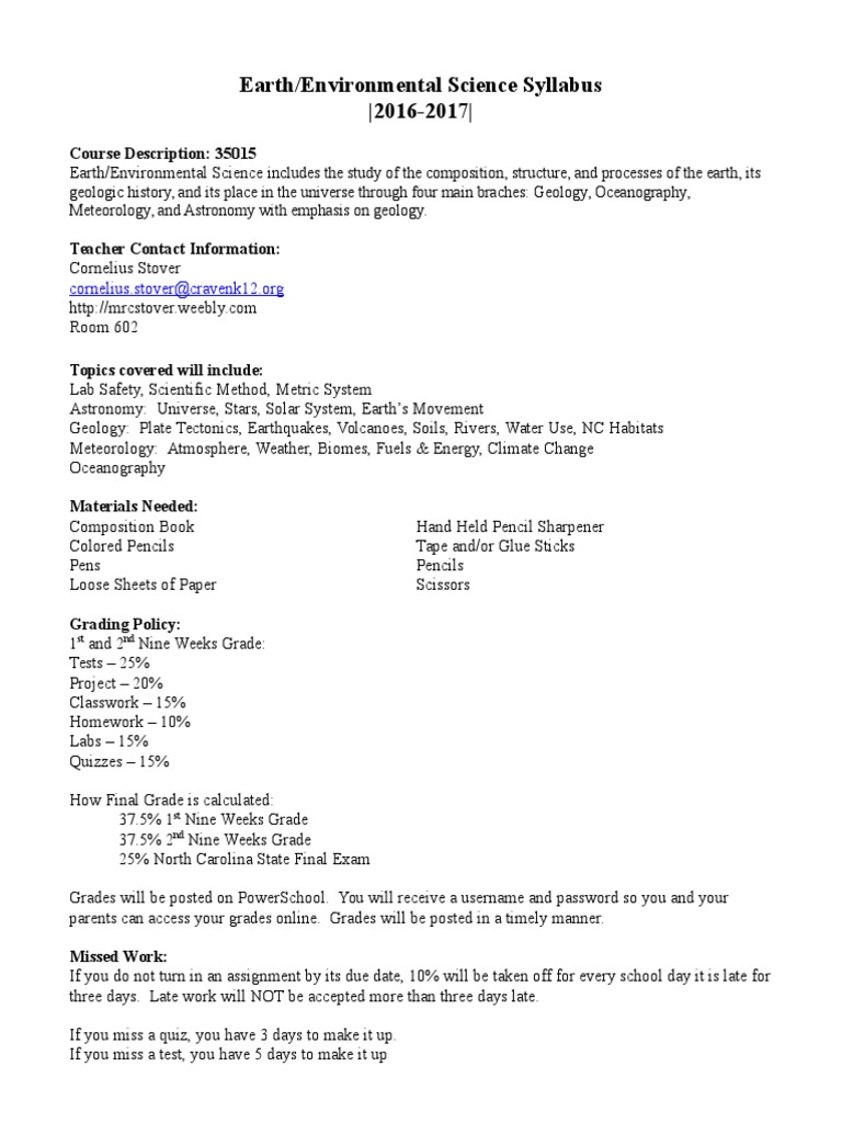 Earth/Environmental Science Syllabus | PDF