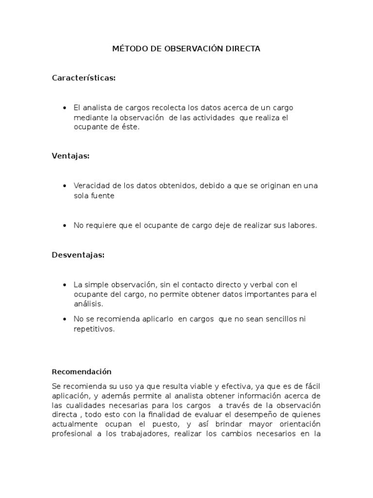 Método de Observación Directa | PDF