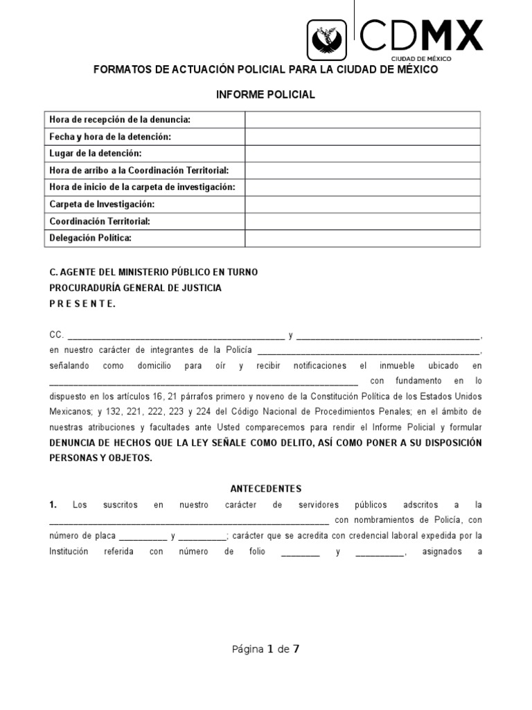 33-16 Informe Policial - C Obs PGJDF | PDF | Policía | Delito