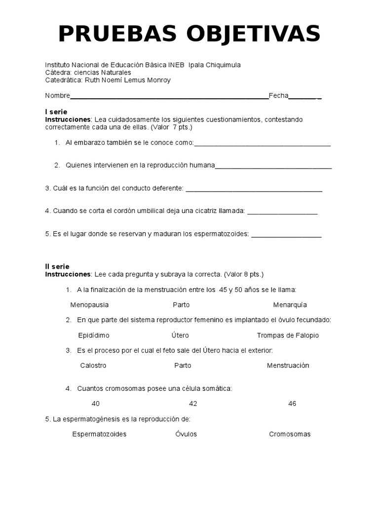 Pruebas Objetivas | PDF | Ciclo menstrual | El embarazo