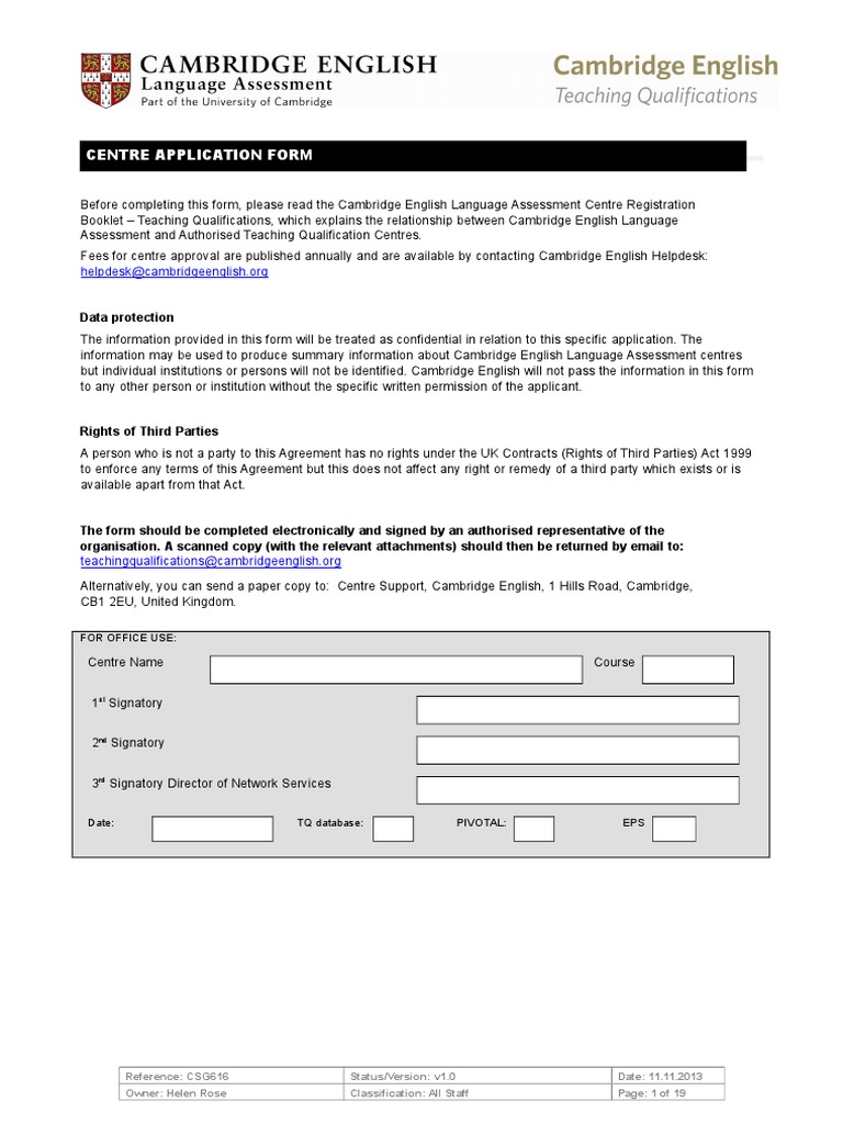 CCI_TQ New Centre Application Form V1.0 | Cognition | Psychology ...