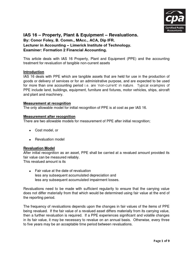 IAS 16: Revaluation of PPE Explained | PDF | Book Value | Depreciation