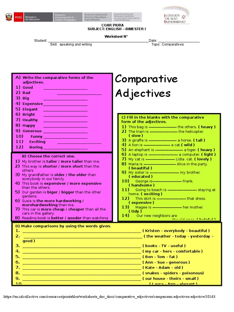 Worksheet Comparative Adjectives | PDF
