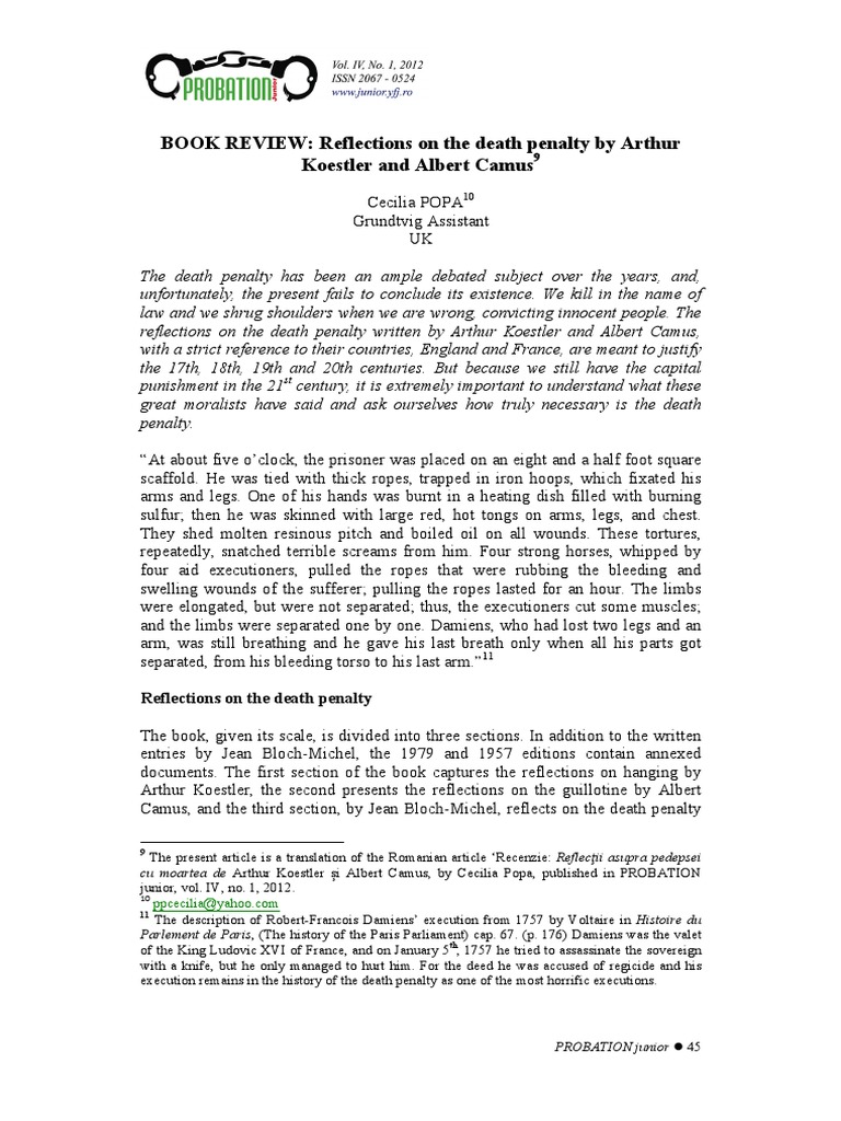 Cecilia Popa. BOOK REVIEW Reflections On The Death Penalty by Arthur ...