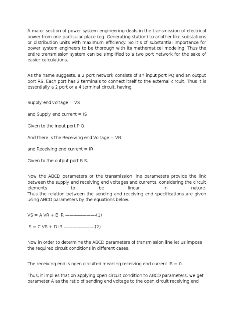 Abcd Parameters For Transmission Line | PDF | Transmission Line ...